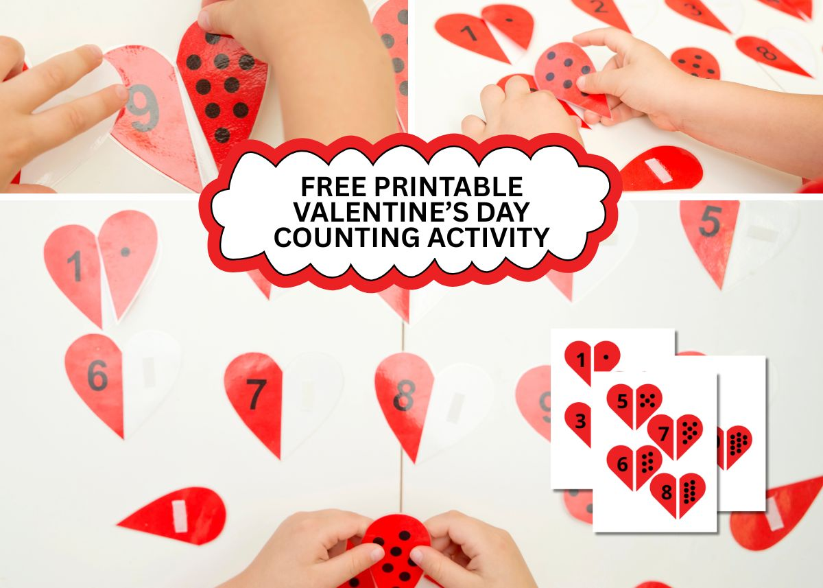 Valentine’s Day Counting Activity for Kids (Free Number Matching Hearts ...